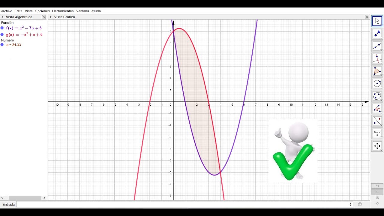 Cómo cálcular áreas bajo funciones usando Geogebra. Área entre dos curvas, integrales definidas ...