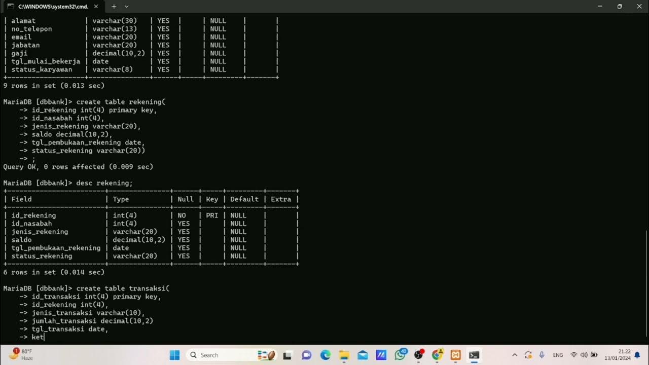 Database bank membuat struktur tabel dan erd - YouTube