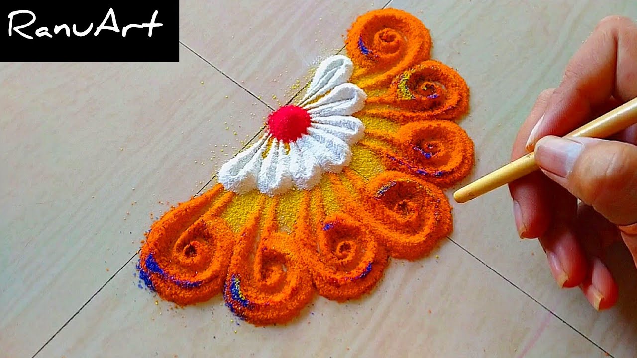 2021 New half-circle Rangoli Design,Peacock Rangoli 2021,Small Kolam ...