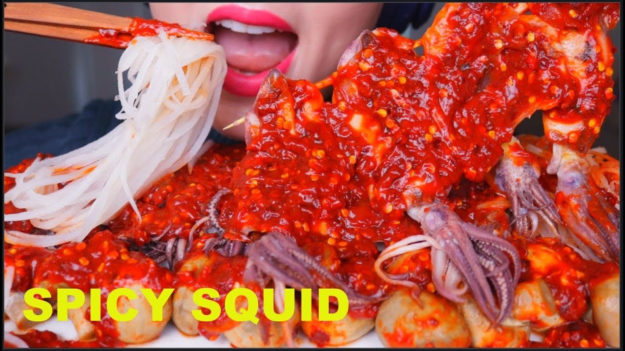 ASMR SEAFOOD SPICY SQUID + SAMBAL TOMATO + SPICY MUSHROOM + RADISH ...