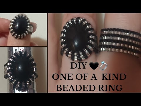 DIY One of a Kind Beaded Ring-Gemstone cabochon ring-Peyote Beaded Jewelry Tutorial-Cabochon ...