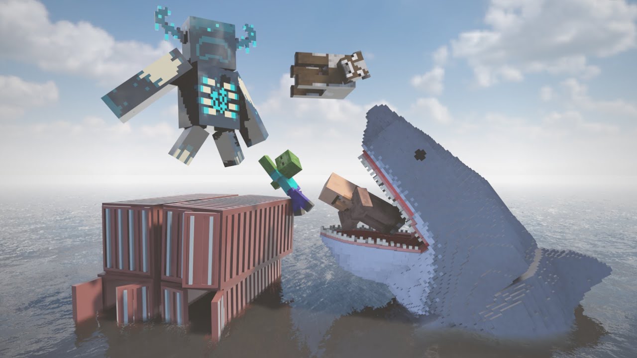 Minecraft Mobs vs Megalodon Shark in Teardown - YouTube