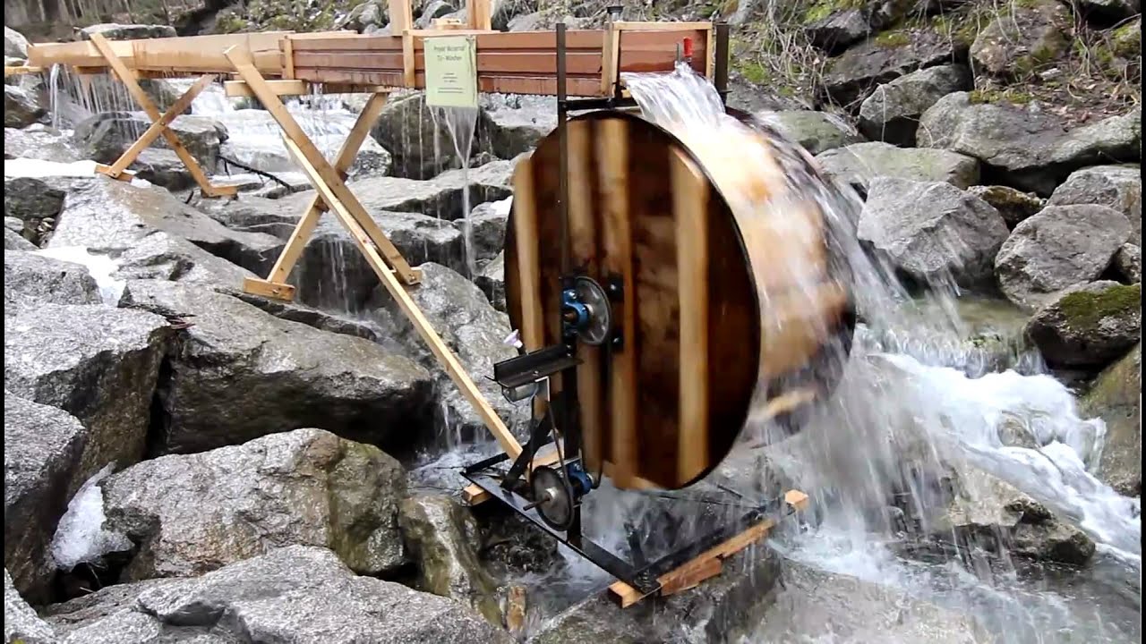 Miniwasserkraft - Wasserrad - 07 - water wheel generator - YouTube