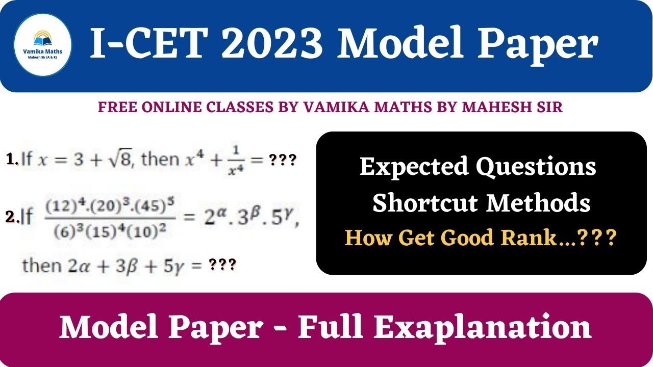 ICET 2023 Model Paper Full Explanation by Vamika Maths || How to get ...