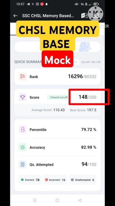 SSC CHSL EXAM ☑️🎯SSC CHSL TIER-1 MEMORY BASE || Score -148/200 #ssccpo #chsl2024 #ssc #CGL - YouTube