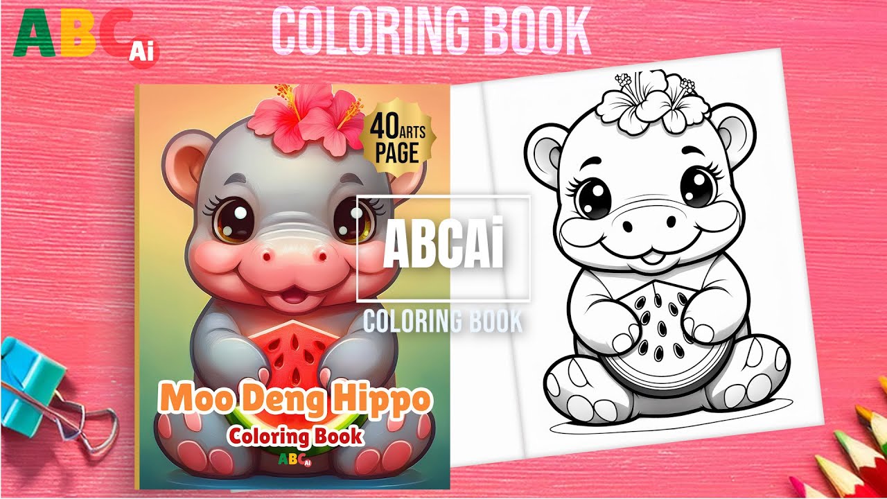 Moo Deng Hippo coloring book An color cute coloring book anxiety relief ...