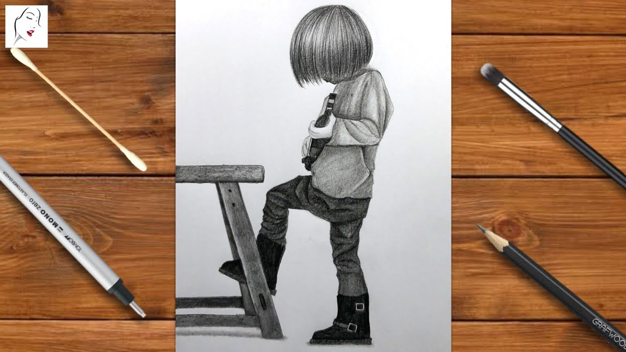 How to draw a Cute Boy with Holding Guitar step by step | Pencil sketch ...