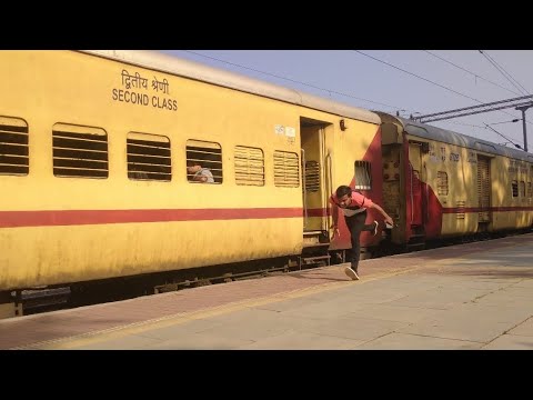 2 in 1 Man Jump From Running Train | TWO RED WAG-5 Pulling Passenger ...