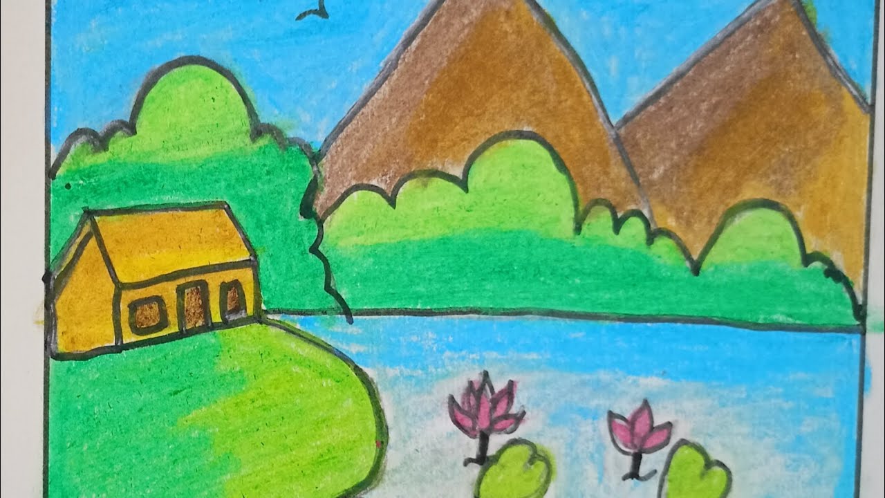 How to draw senary drawing, easy senary drawing, সহজে দৃশ্য আঁকা 🏞️🏞️ ...