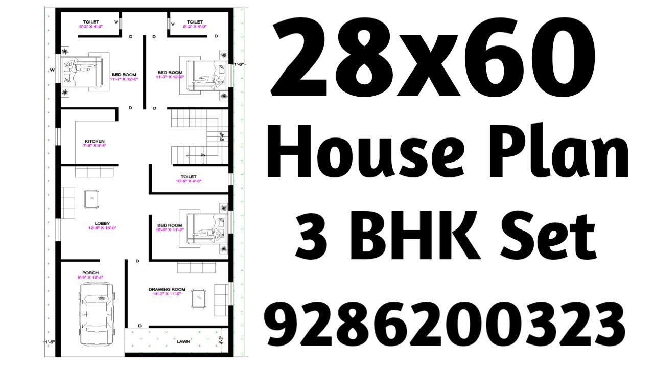 28x60 House Plan Design. | 3 BHK Set | 9286200323 | house plan 28 X 60 ...