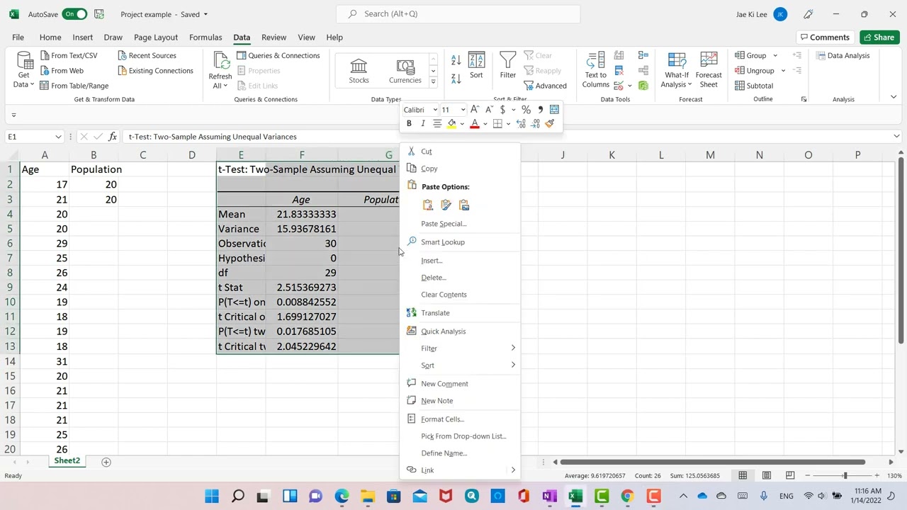 One tailed hypothesis testing using the excel program - YouTube