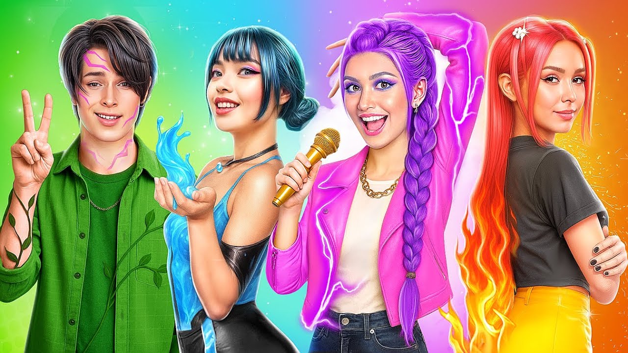 Four Elements of KPOP Demon Hunters in Real Life! Huntrix Fan Cosplay ...