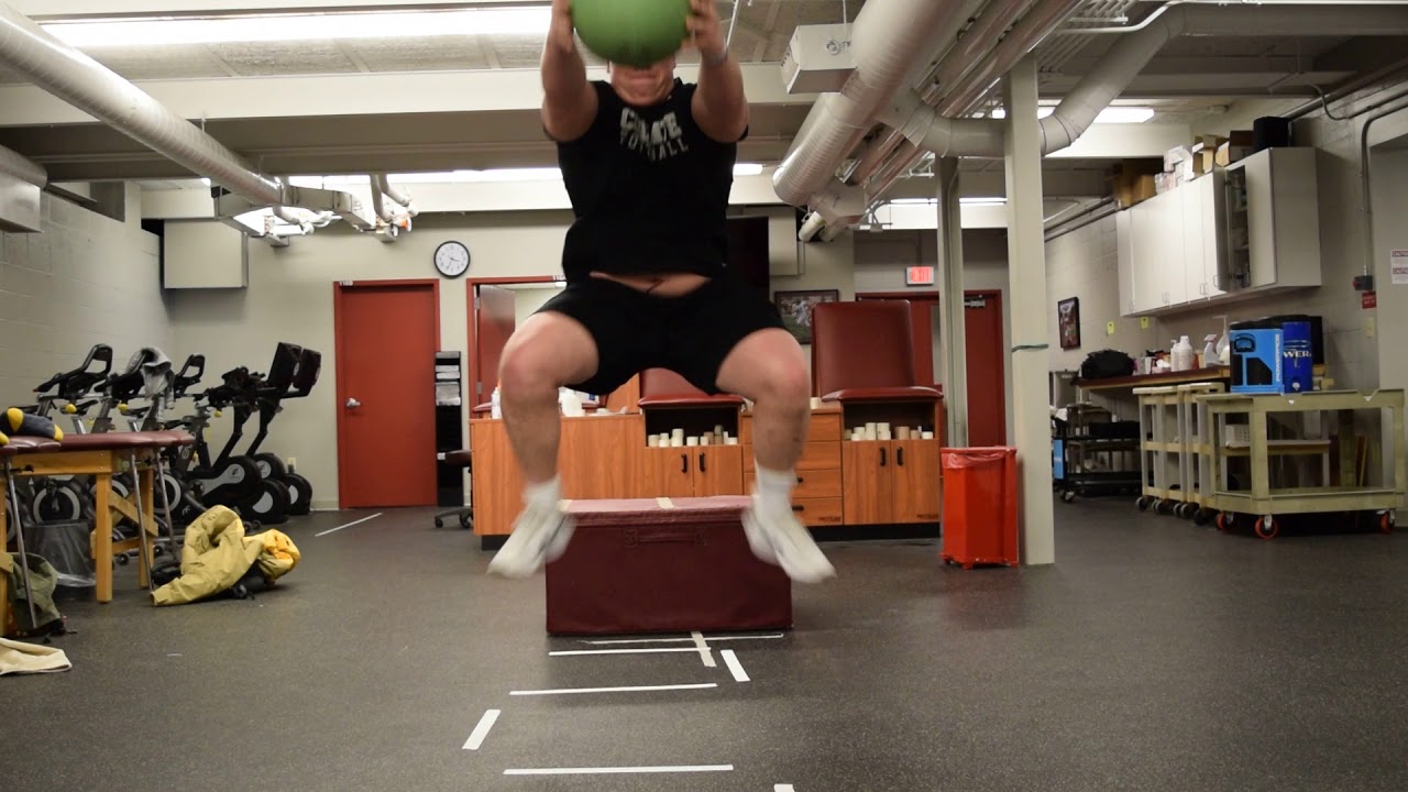 Seated Squat Plyo Broad Jump w med ball - YouTube