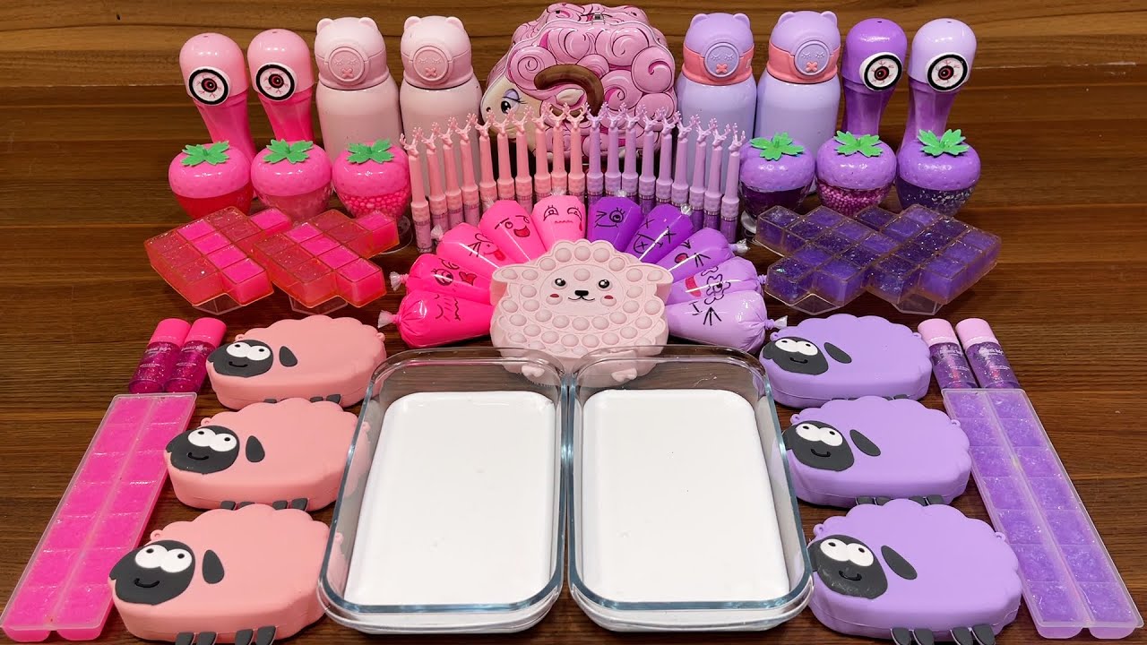 PINK vs PURPLE SHEEP I Mixing random into Glossy Slime I Relaxing slime ...