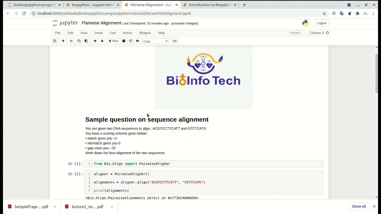 Pairwise Sequence Alignment #bioinfotech, #python, #biopython, # ...