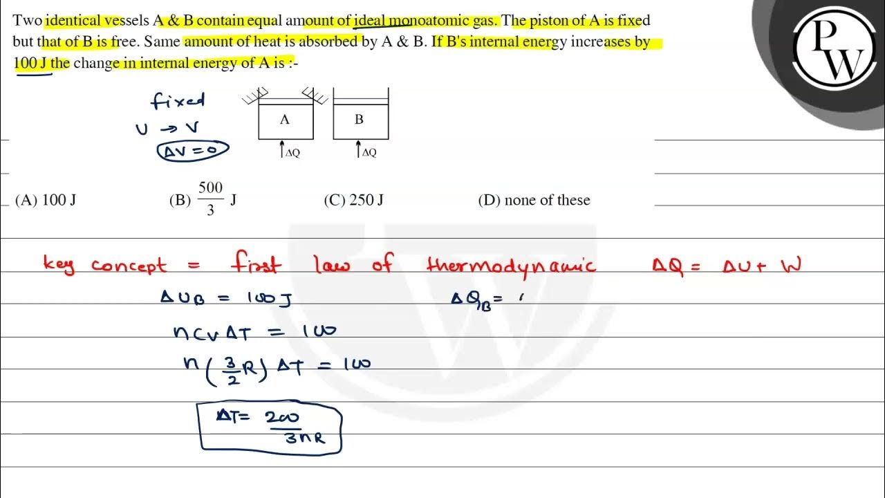 Two identical vessels A \& B contain equal amount of ideal monoatom... - YouTube