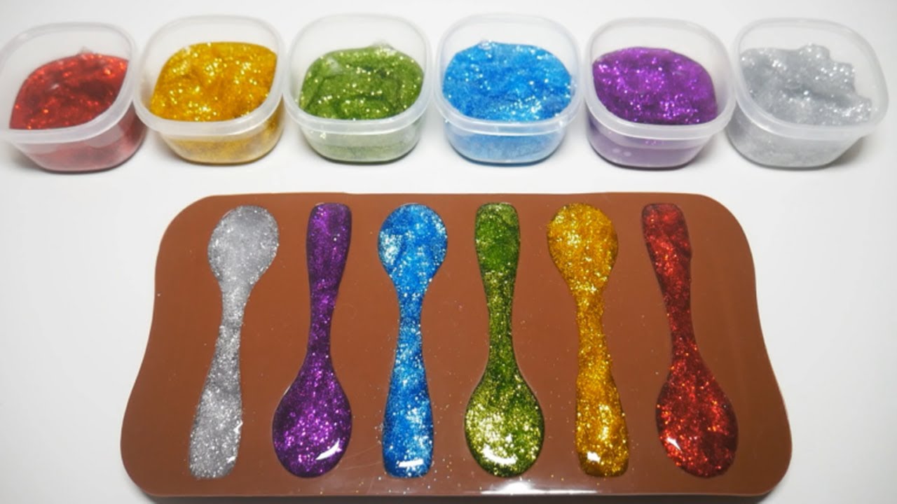 DIY How to Make Rainbow Colors Jelly Spoon Learn Colors Glitter Slime ...