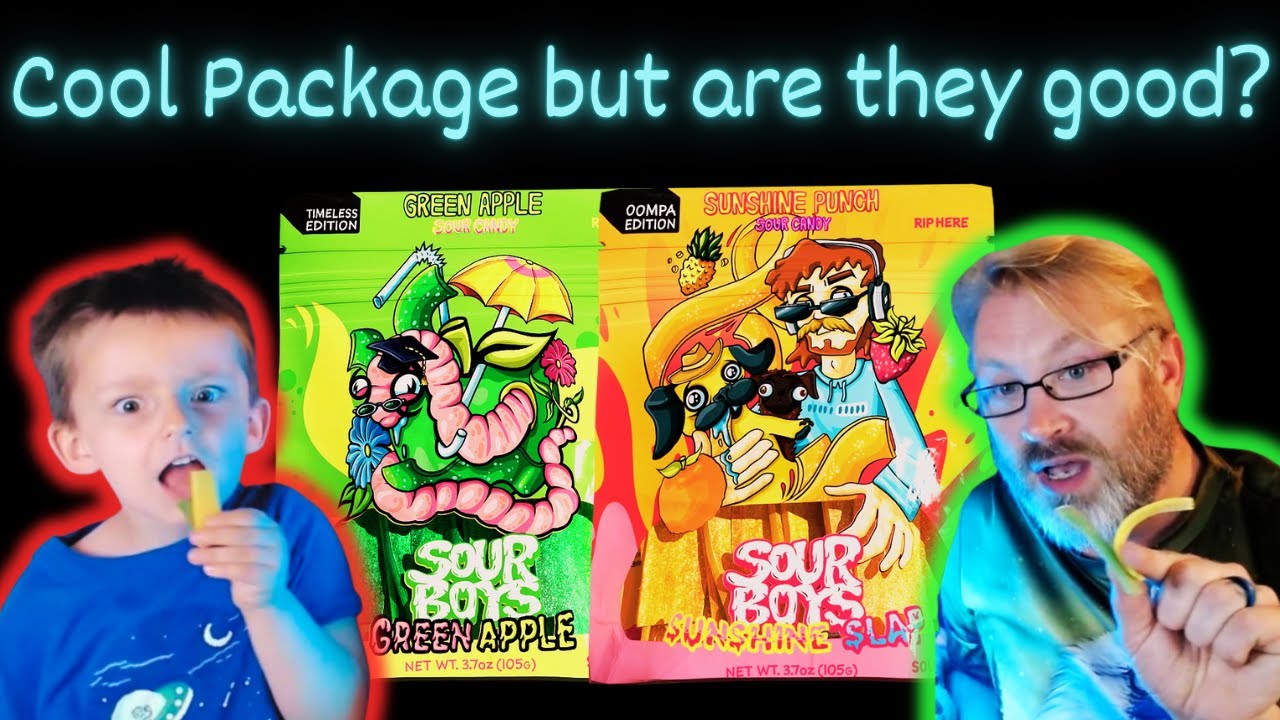 Oompaville Sour Boys Candy and Strawbutt Sticker Review - YouTube