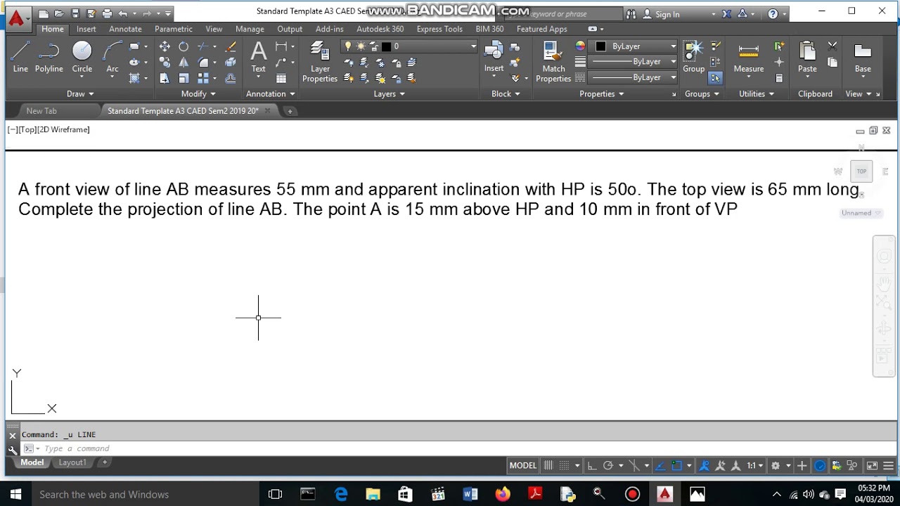 Autocad : Projection of Lines - YouTube