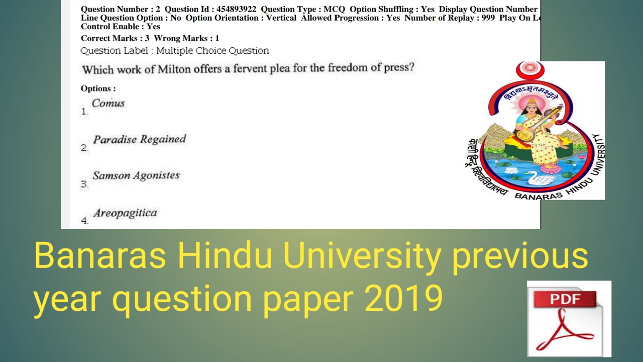 Banaras Hindu University (BHU) M.A ENGLISH OLD (PREVIOUS) YEAR QUESTION ...
