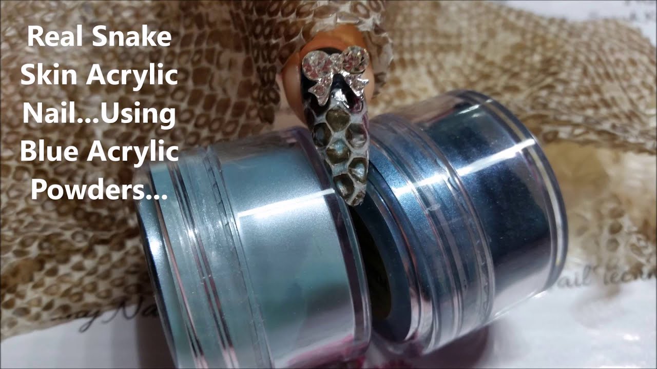 Snake Skin on Blue Acrylic Nail Design... - YouTube
