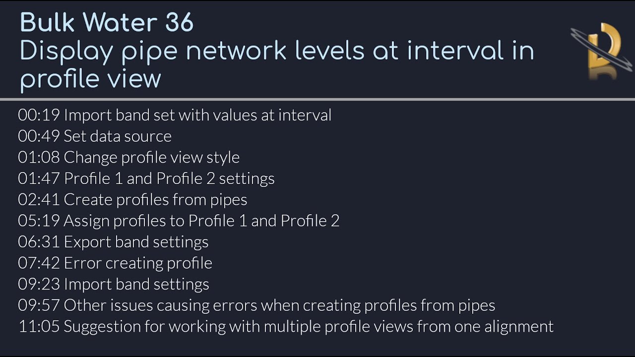 Bulk Water 36 - Display pipe network levels at interval in profile view - YouTube