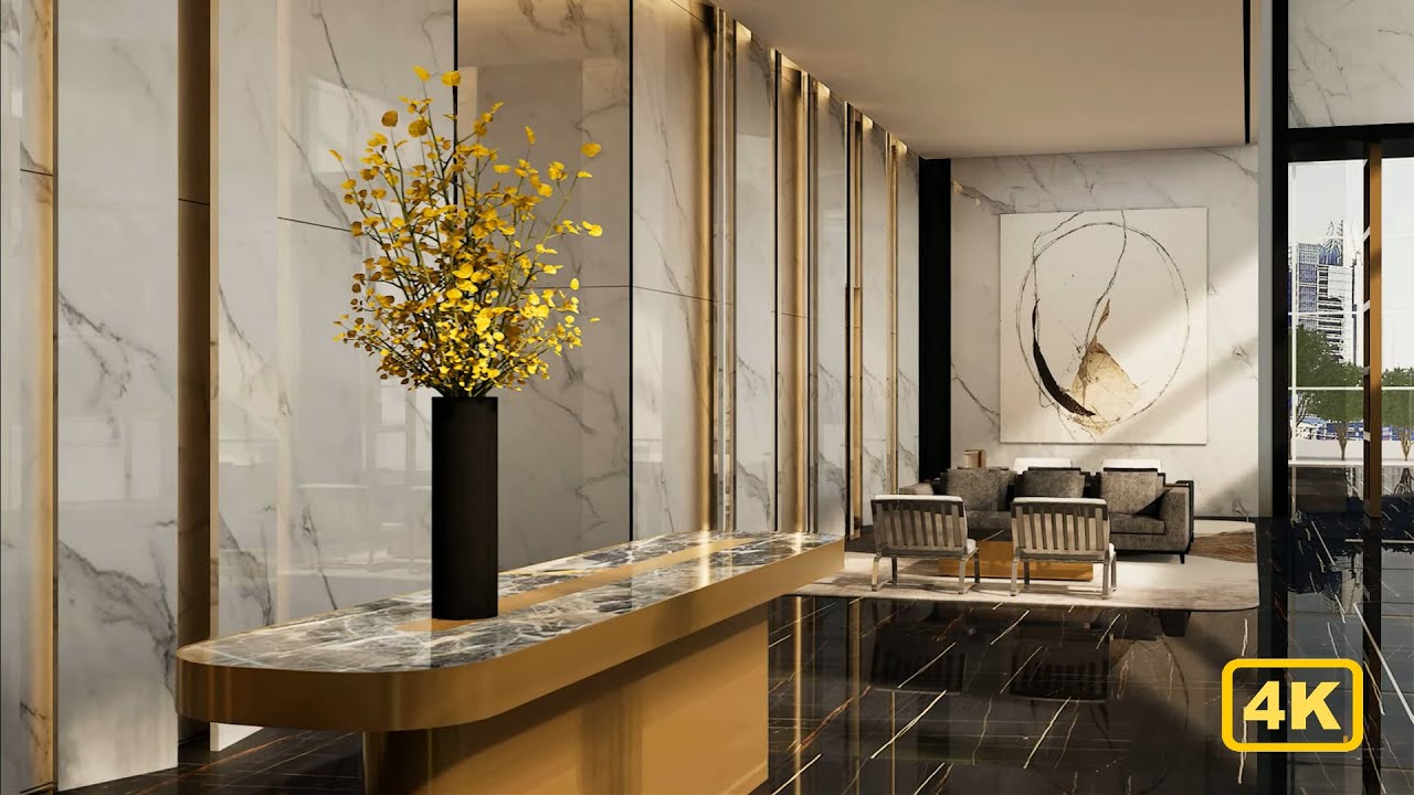 Modern apartment building entrance and elevator lobby interior design ...