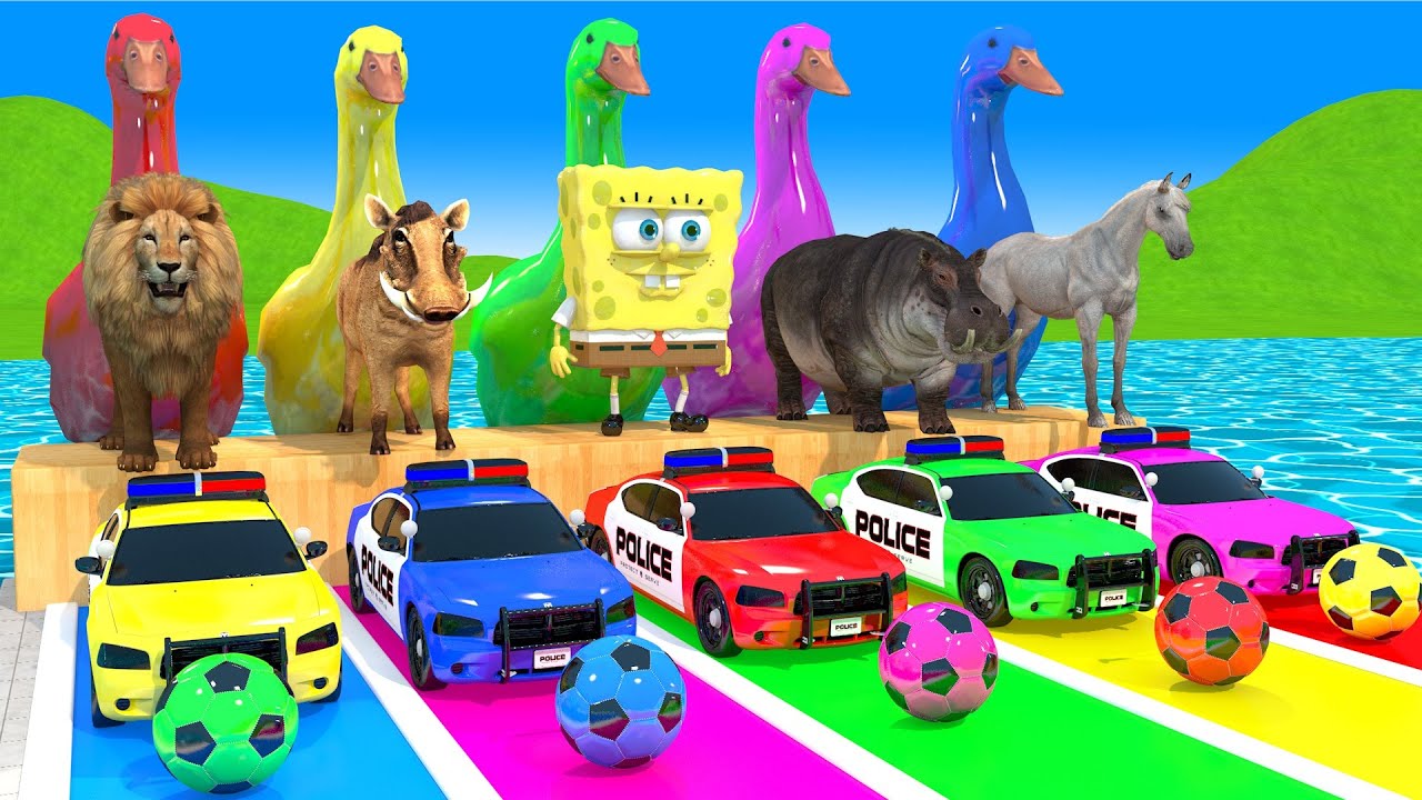 Long Slide Game With Cow Lion SpongeBob Horse Hippopotamus Tiger - 3d ...