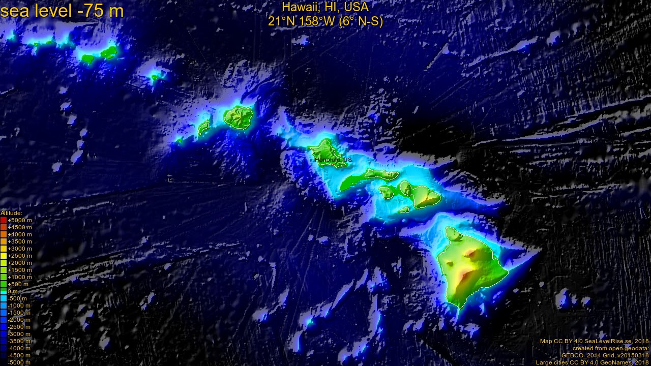 Hawaii, HI, USA, (z+c) sea level rise -135 - 65 m - YouTube