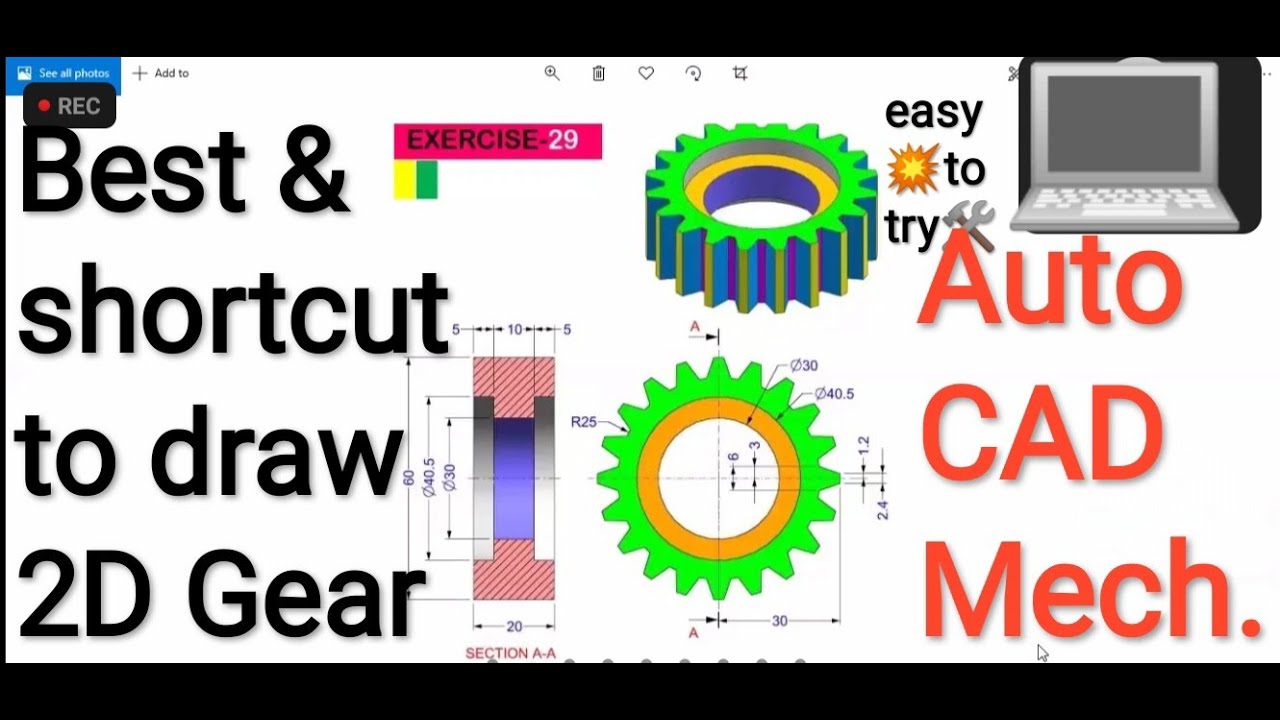 Macking a 2D Gear in AutoCAD//simple, short with Rewise // best method ...