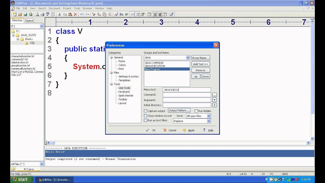 how to Compilation & executie java program in EditPlus3 - YouTube