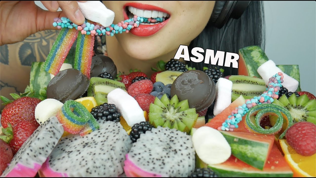 ASMR Fruits + Candy Gummy + Mashmallow (DIFFERENT TEXTURE EATING SOUNDS ...