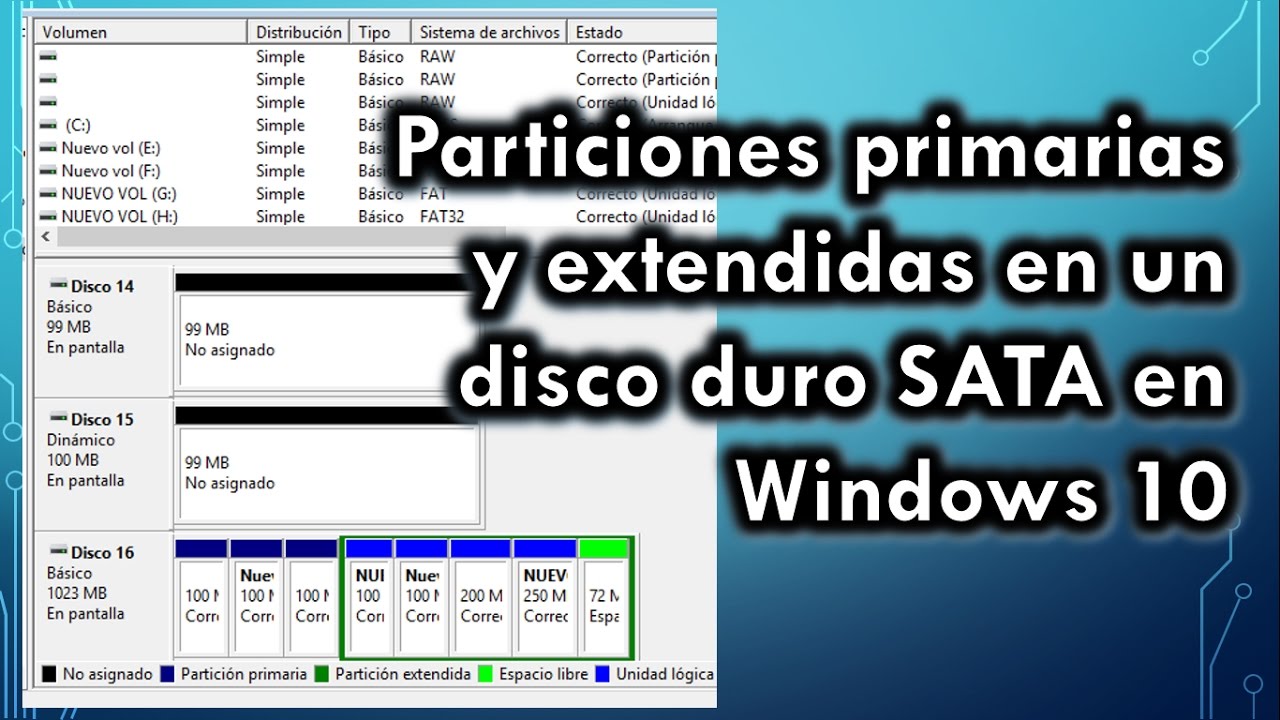 Particiones primarias y extendidas en un disco duro SATA en Windows 10 ...