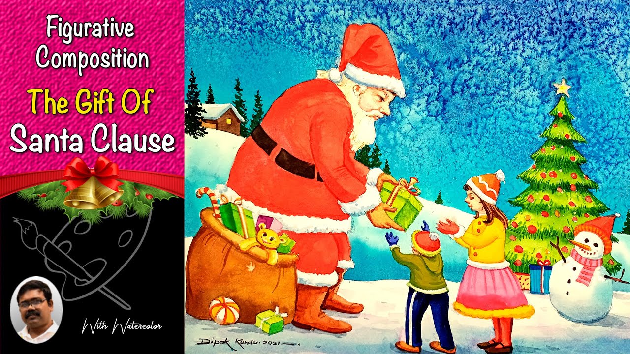 Christmas Festival Drawing | Santa Clause Drawing With Watercolor ...