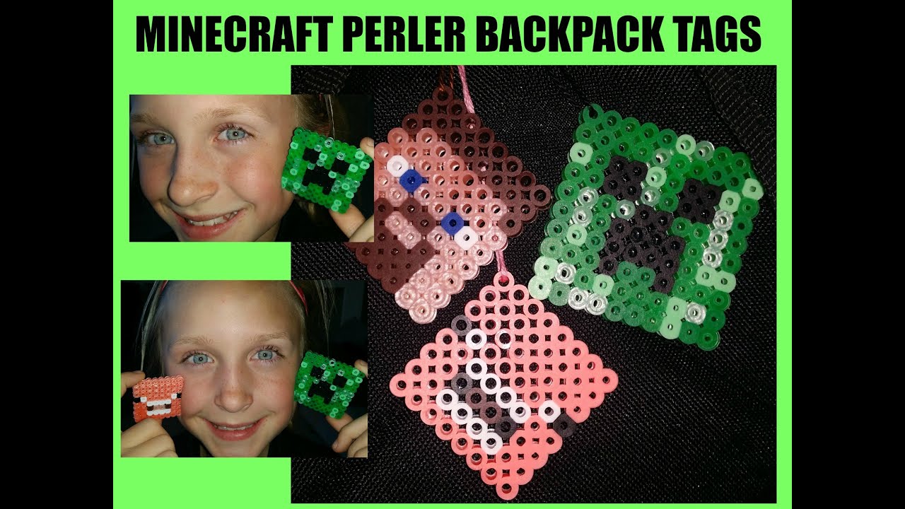 MINECRAFT BAG TAGS CREEPER & PIG Perler Beads How to - YouTube