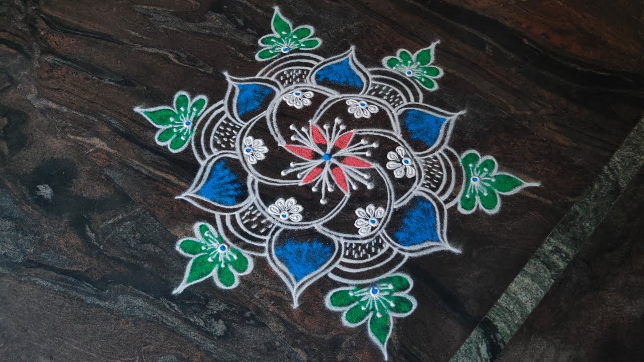 Margazhi madham color kolam with 5'3 dots rangoli design/new kolam ...