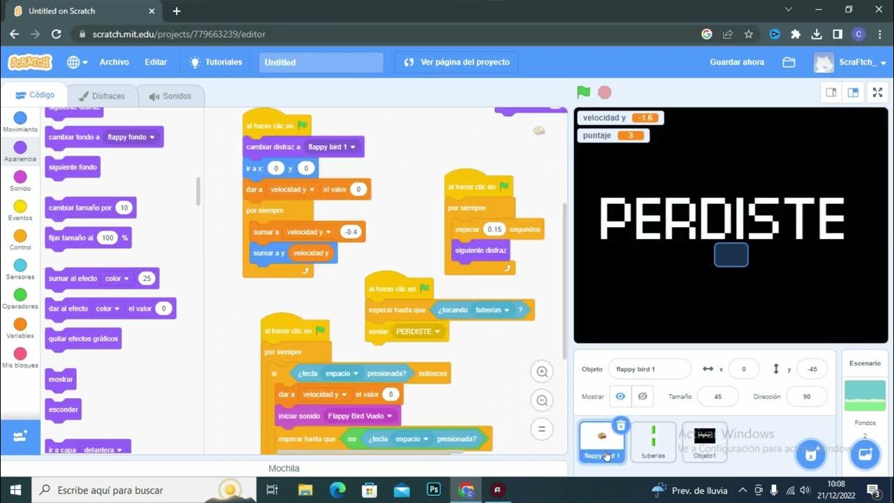 Cómo hacer un juego tipo Flappy Bird en Scratch Fácil y rápido (Gravedad, colisiones, movimiento ...