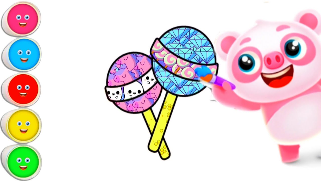coloring chupa chups drawing for children / glitter color learn ...