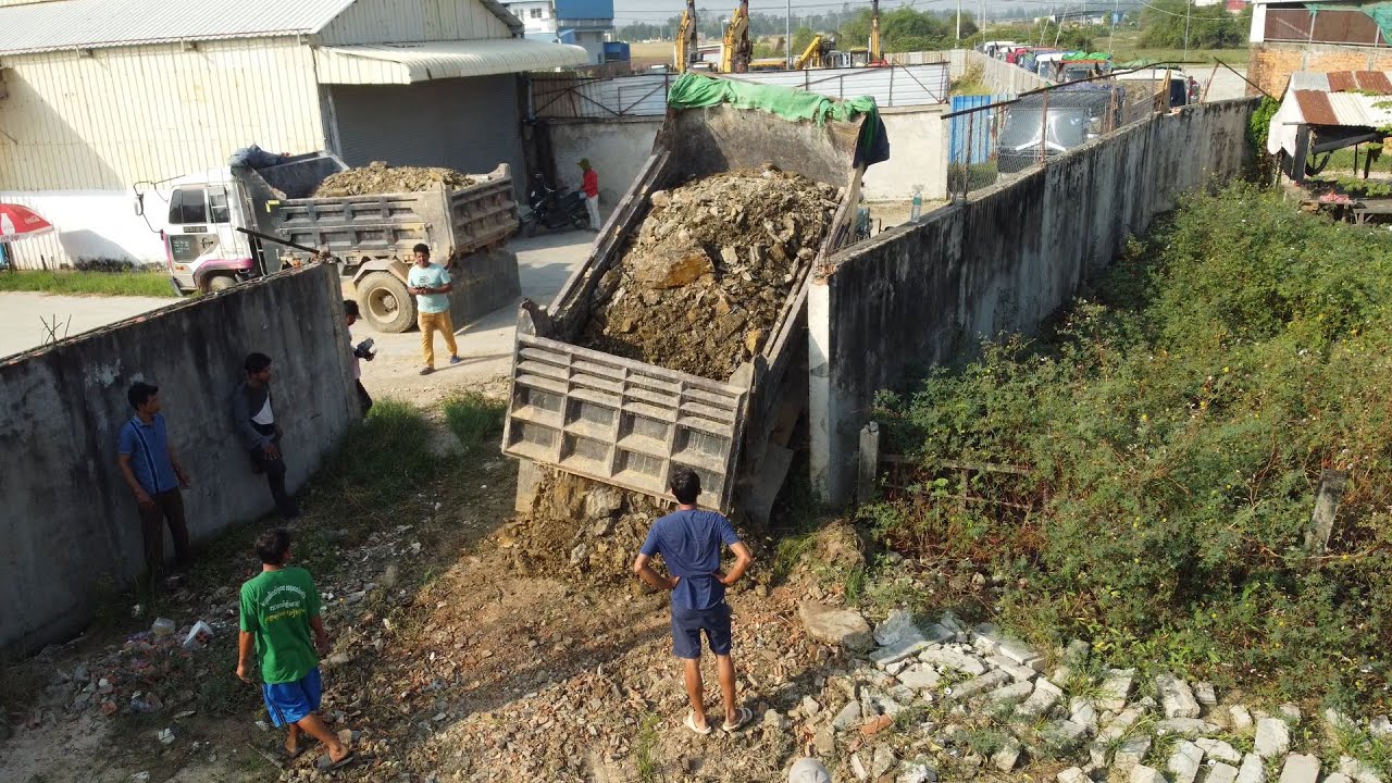 Full Video Project! Expert Operator Komatsu D20P Dozer Push the stone With dump truck 5Ton - YouTube