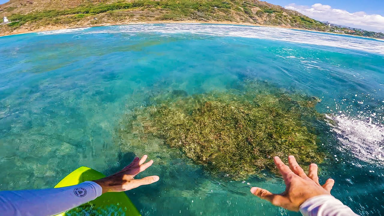 Surfing ALONE over Shallow Reef | Twin Fin Surfing O'ahu | RAW POV ...