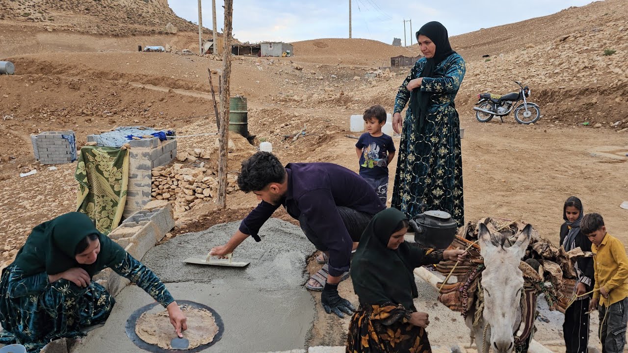 Bringing firewood by donkey and cementing the fire pit by Muhammad🧱💪 ...