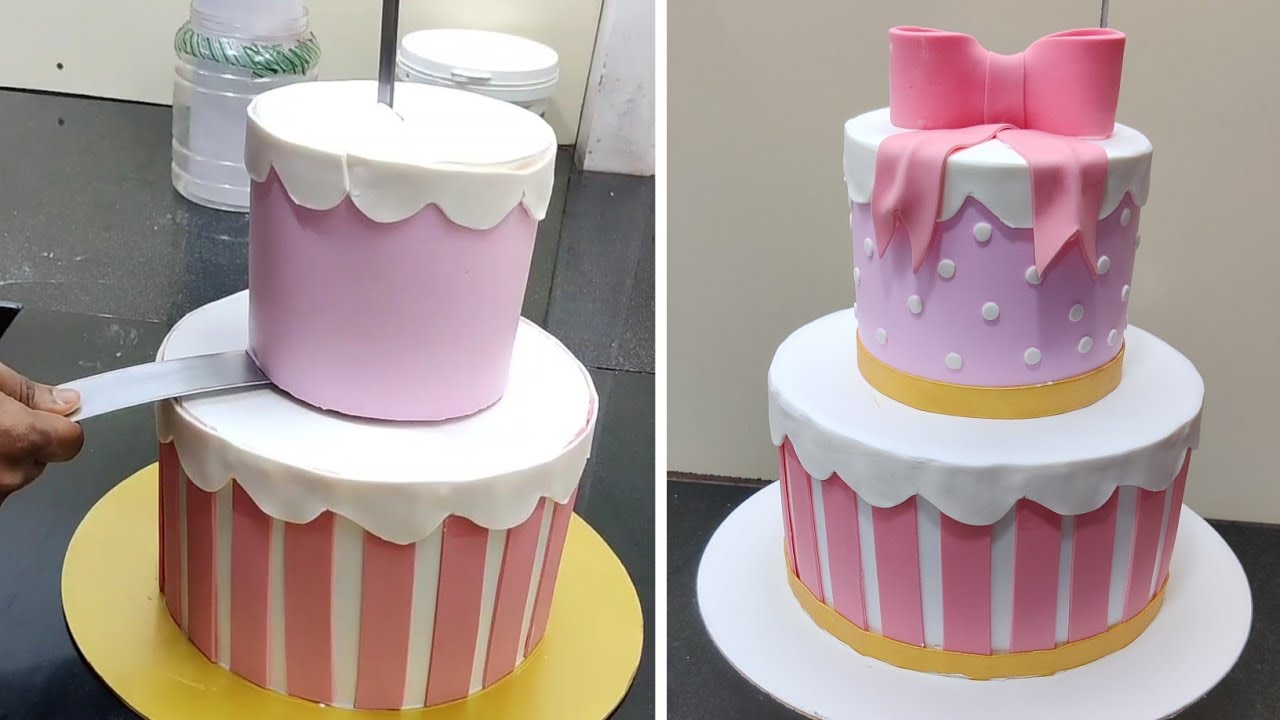 Yummy and Beautiful Two Step Cake Design Idea | Semi Fondant cake ...