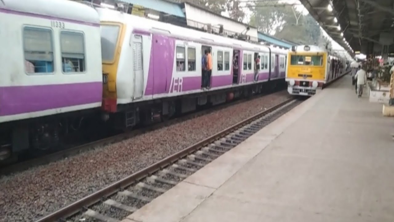 Same types of four EMU trains back to back up & down Crossing at ...