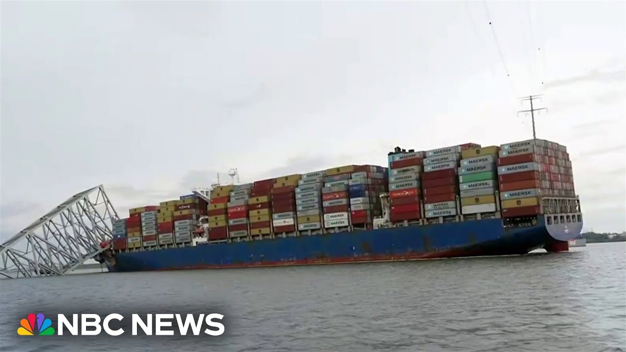 First close-up look at container ship that crashed into bridge - YouTube