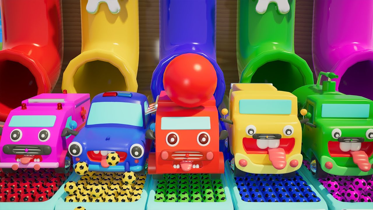 Learn color | Rainbow Cars, Colorful Slides | Nursery Rhymes & Kids ...
