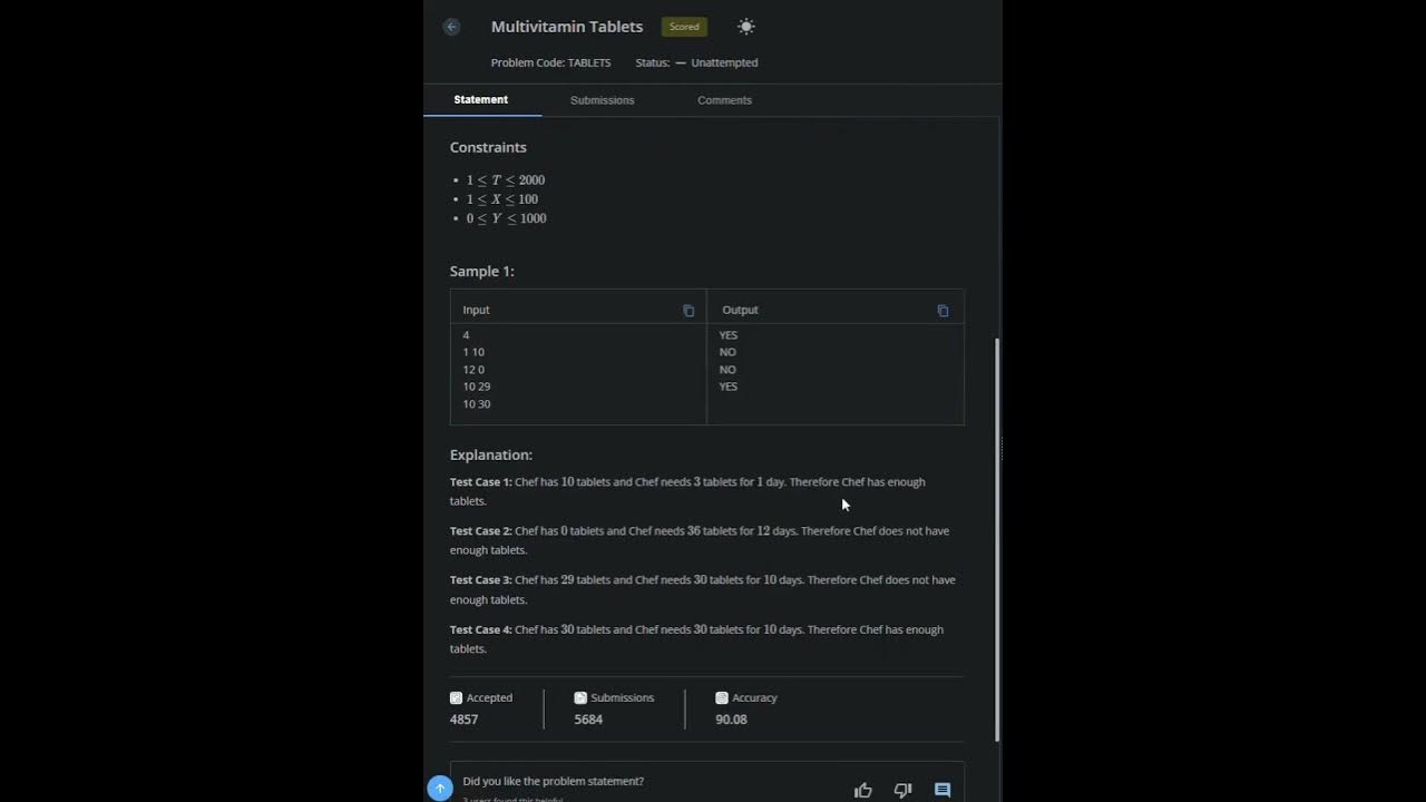 Multivitamin Tablets | Codechef Starter 73 Solution | Python | Starter ...
