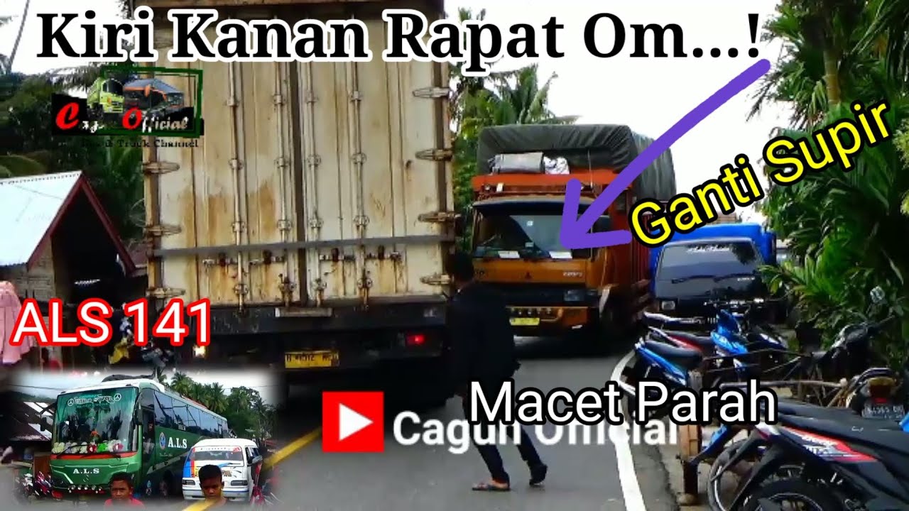 Rapat!!! Uji Skil Supir Truk Saat Berpapasan di Jalan Pasar Sempit ...