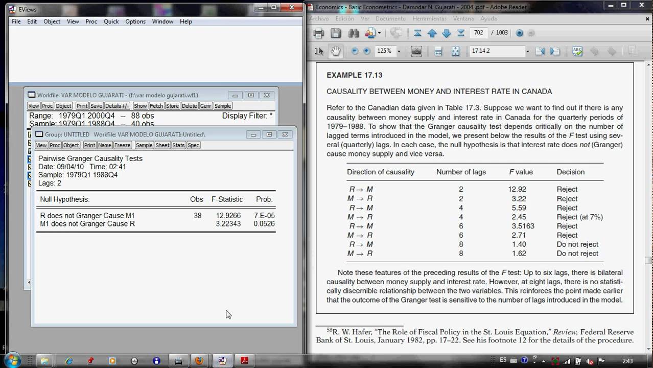 Eviews. Granger. CAUSALITY BETWEEN MONEY AND INTEREST RATE IN CANADA ...