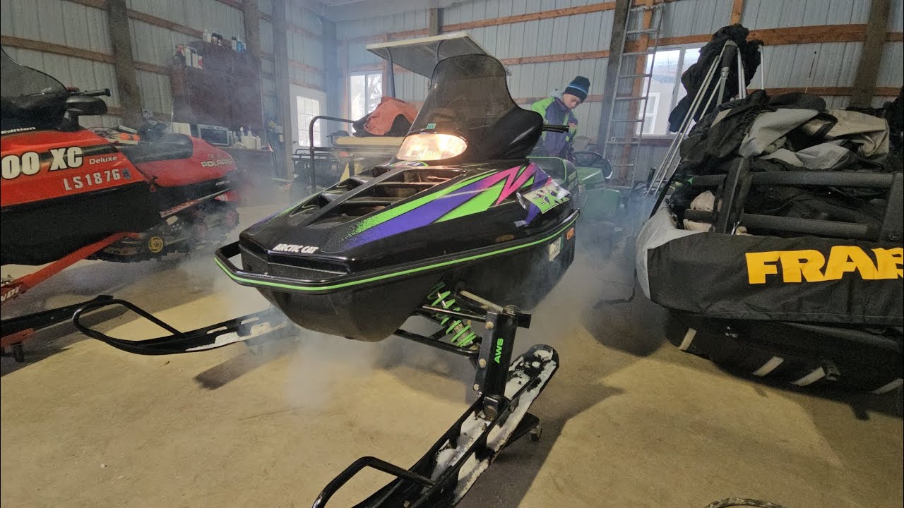 cold starting snowmobiles and fourwheelers - YouTube
