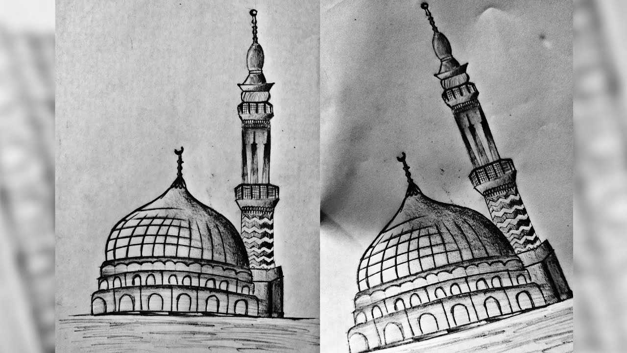 Masjidu Nabawi Drawing Tutorial/ Pacha kubba pencil drawing/ Madina ...